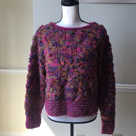Sweaters | Cropped Pom Pom Nubbly Boucle Barbie Pink Purple Rainbow ...